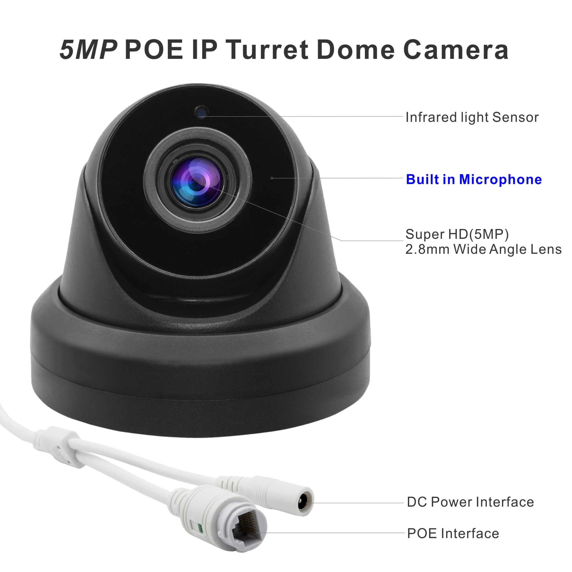 5MP IP POE 2.8mm Turret Dome Camera