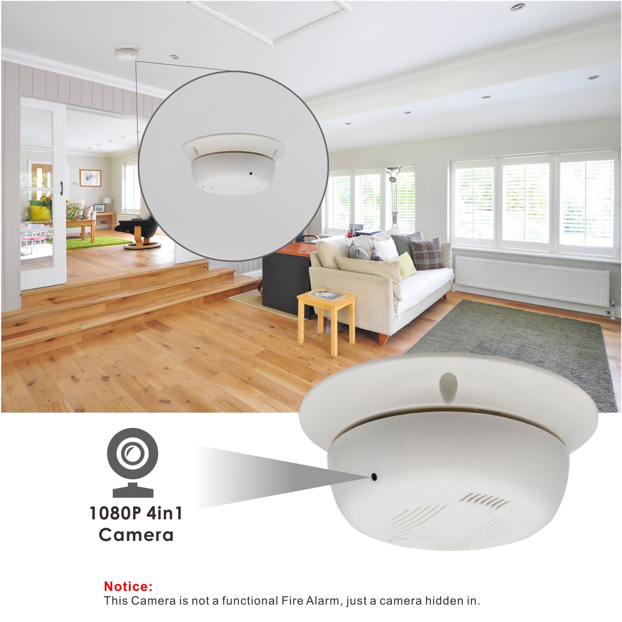 2MP 1080P Smoke Detector Security Hidden Camera